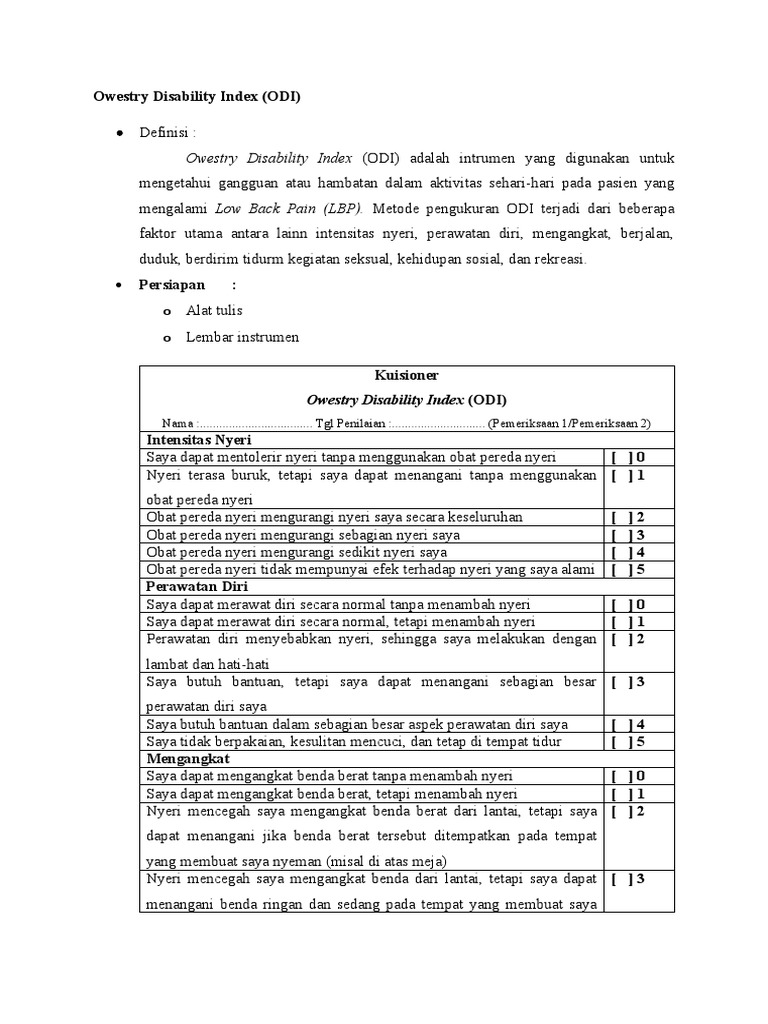 Owestry Disability Index | PDF