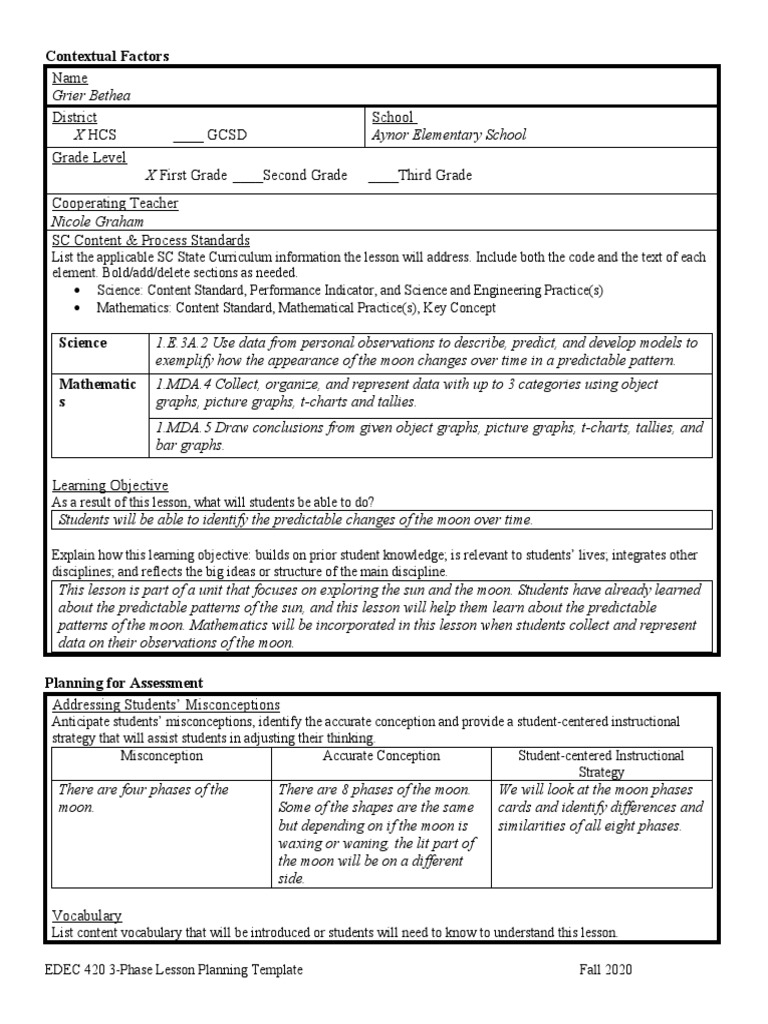 Science Unit Lesson Plan | PDF | Educational Assessment | Moon