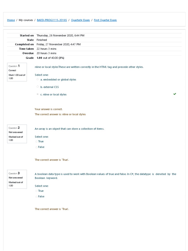 1st Quarter Exam PROG3112 | PDF | Software Development | Computer Data