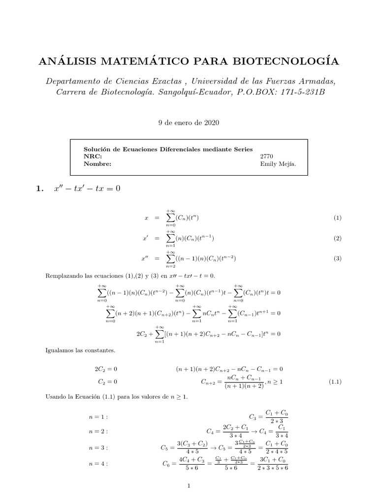 AN Alisis Matem Atico para Biotecnolog IA | PDF | Relación de recurrencia | Ecuaciones