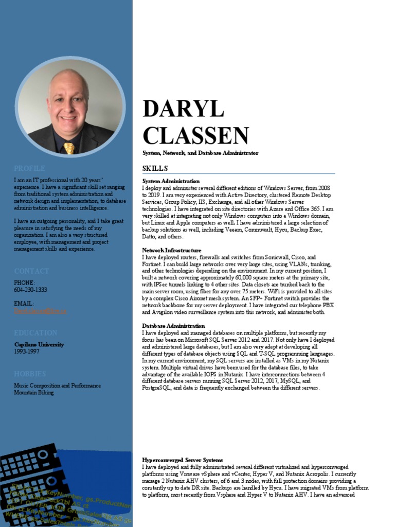 Daryl Classen: Skills | PDF | Active Directory | Hyper V