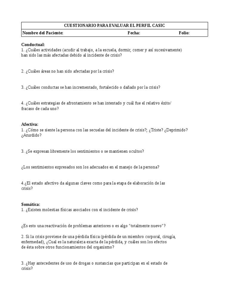 Cuestionario de Evaluación Del Perfil CASIC | PDF