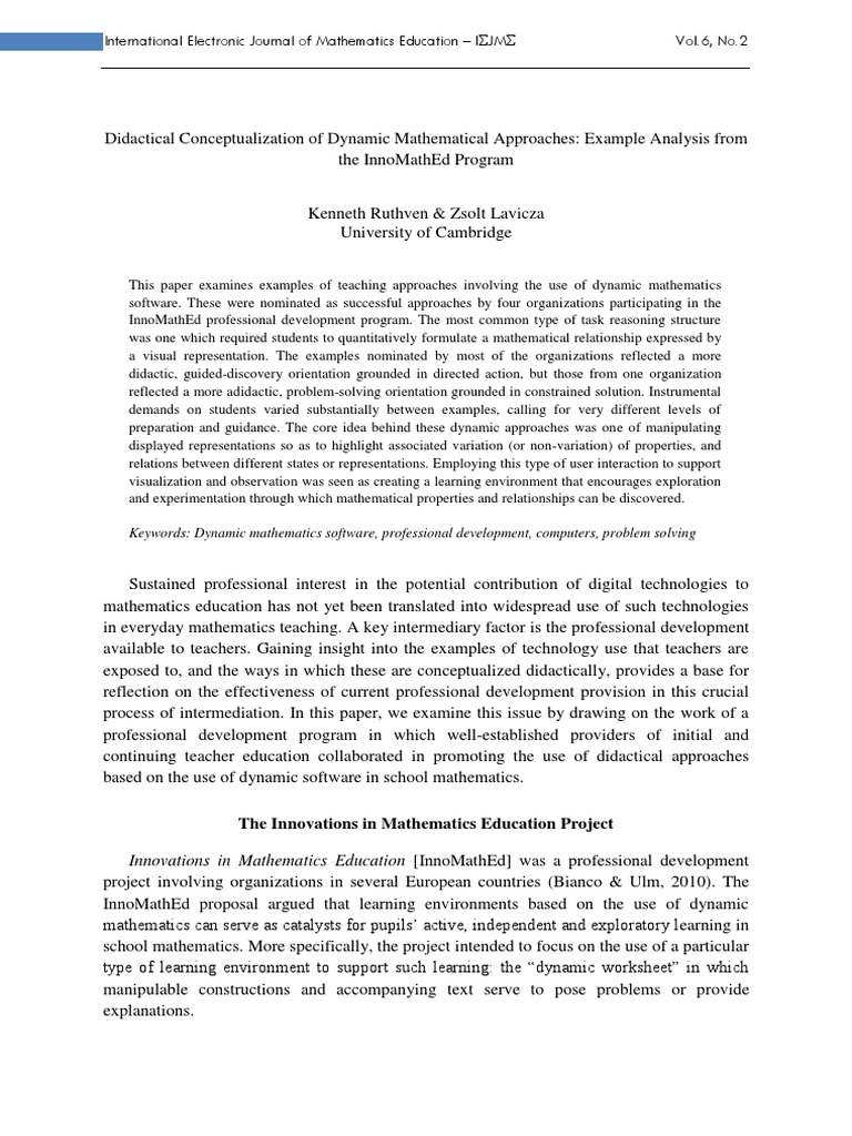 Didactical Conceptualization of Dynamic Mathematical Approaches Example ...
