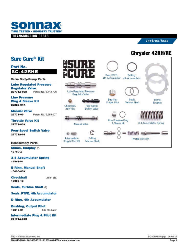 Sure Cure Kit: Application Chrysler 42RH/RE | PDF | Valve | Throttle