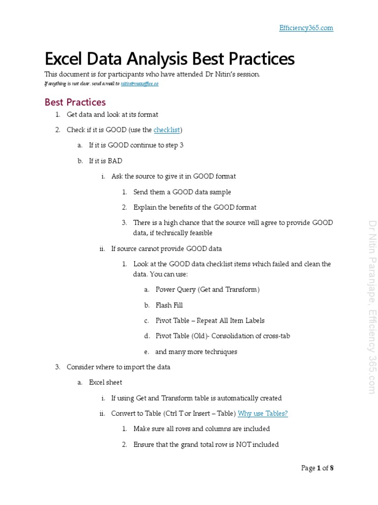 Excel Data Analysis Best Practices | PDF | Microsoft Excel | Computer ...