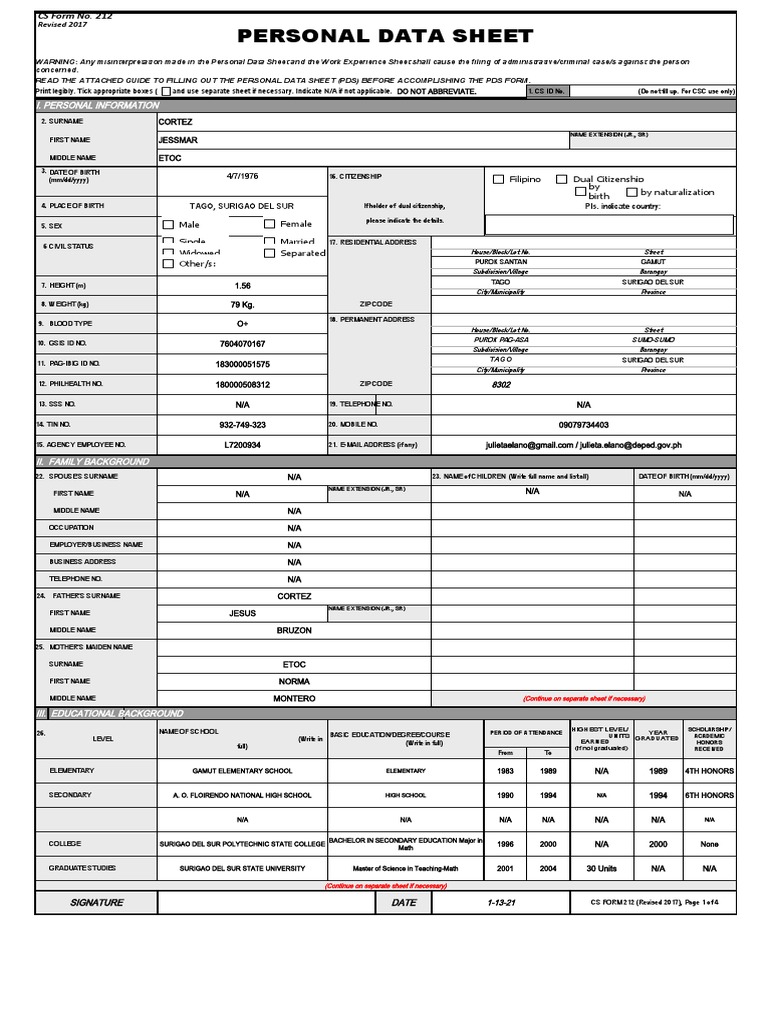 Personal Data Sheet | PDF | Justice | Crime & Violence