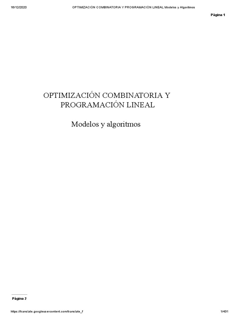OPTIMIZACIÓN COMBINATORIA Y PROGRAMACIÓN LINEAL Modelos y Algoritmos PDF | PDF | Combinatoria ...