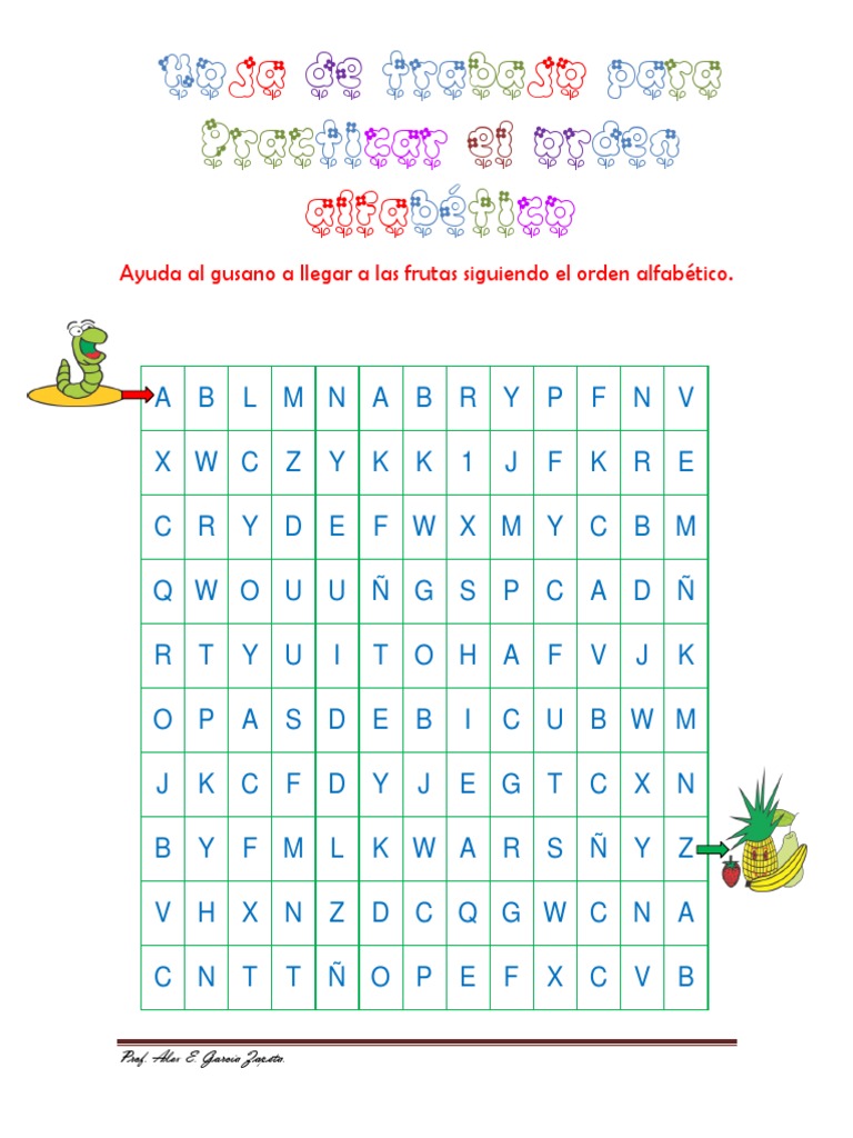 Hoja de Trabajo Sobre El Orden Alfabético PDF | PDF