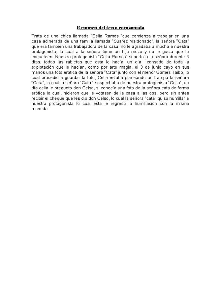 Resumen Del Texto Corazonada | PDF