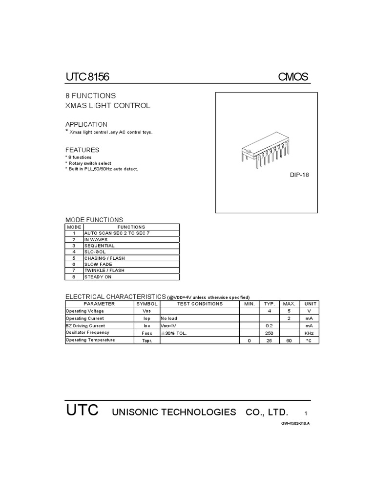 UTC 8156 Cmos: 8 Functions Xmas Light Control | PDF | Electrical ...