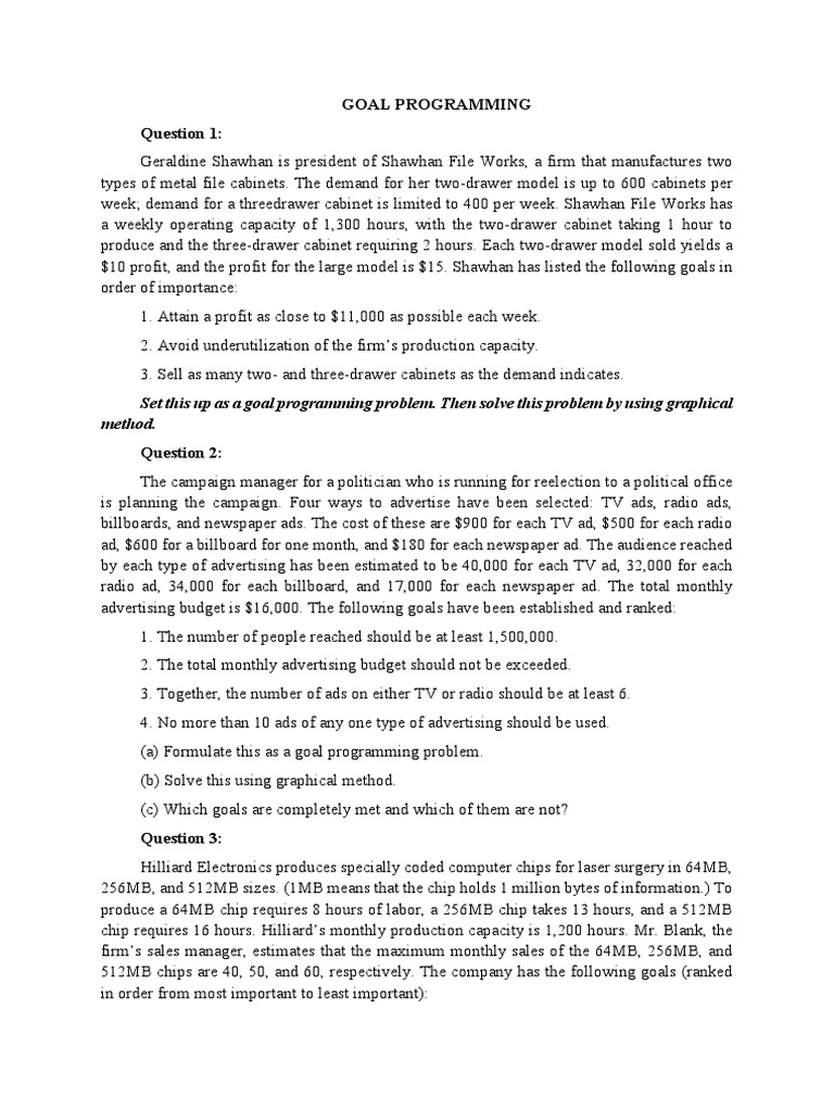 Goal Program - Example | PDF | Newspapers | Billboard