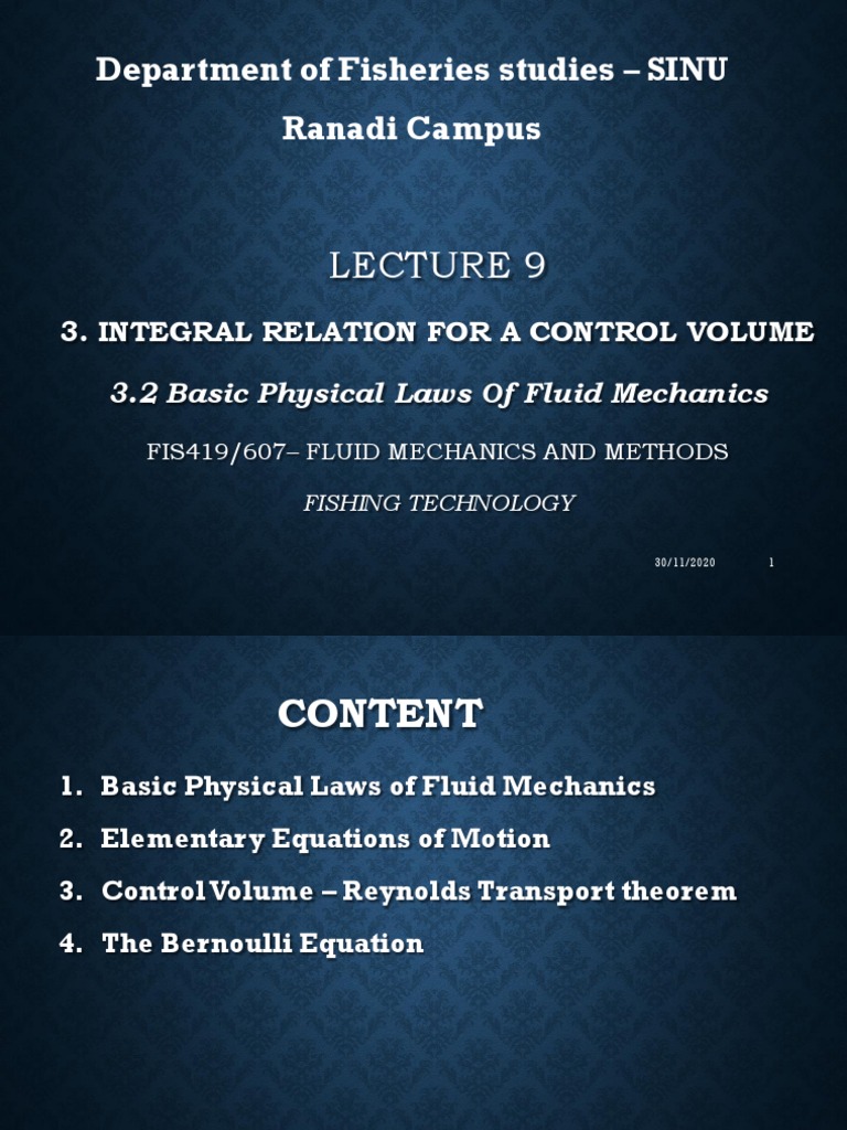 Lecture 9 - Basic Physical Laws of FLuid Mechanics PDF | Download Free ...