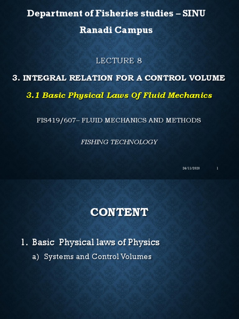 Lecture 8 - Basic Physical Laws of Fluid Mechanics PDF | PDF | Fluid ...