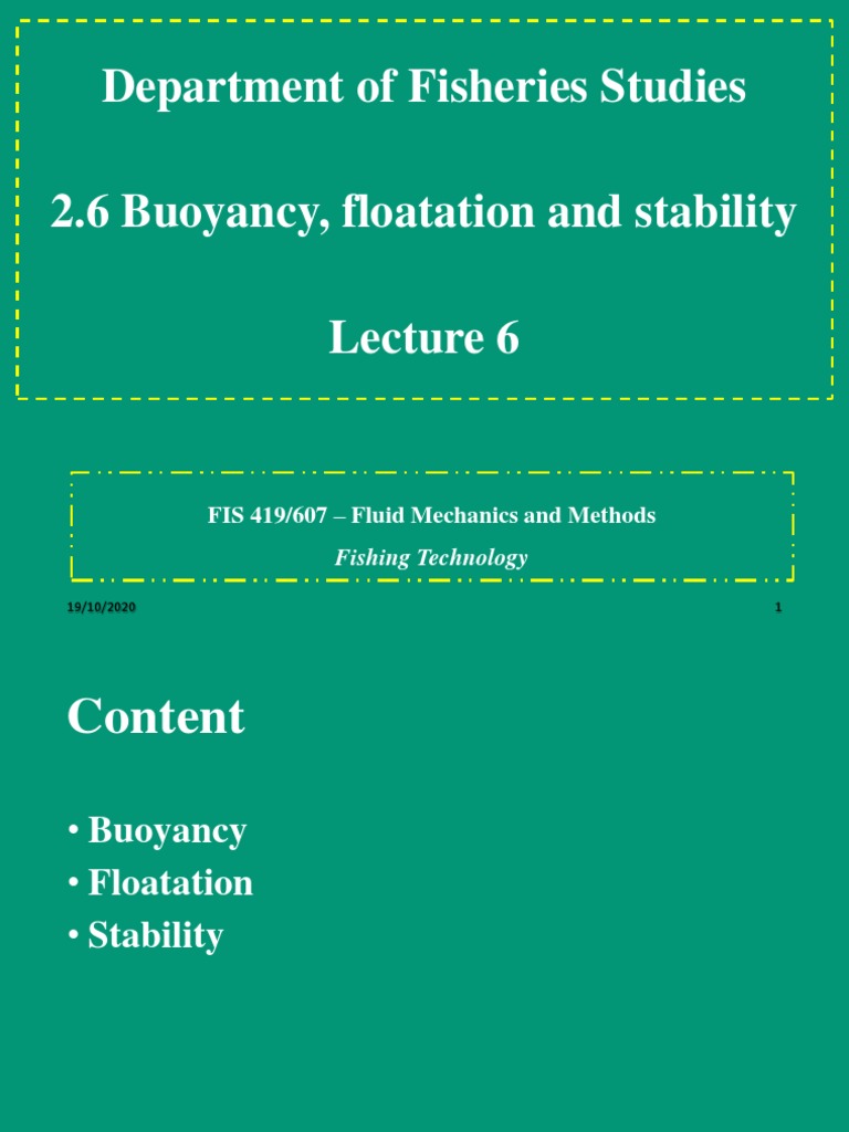 Lecture 6 - Buoyancy, Flotation and Stability PDF | PDF | Buoyancy | Liquids