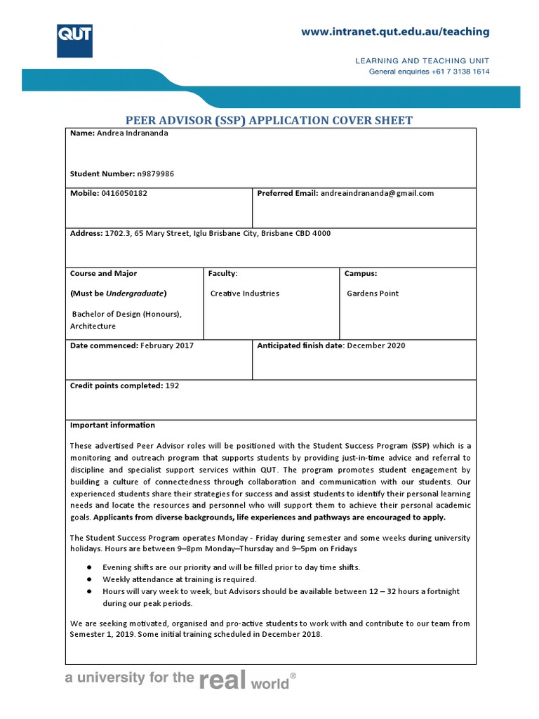 Peer Advisor Application - Andrea Indrananda | PDF | Information ...