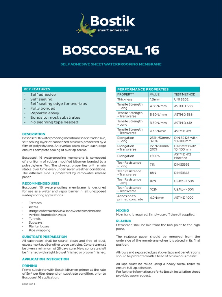 Boscoseal 16: Self Adhesive Sheet Waterproofing Membrane | PDF ...