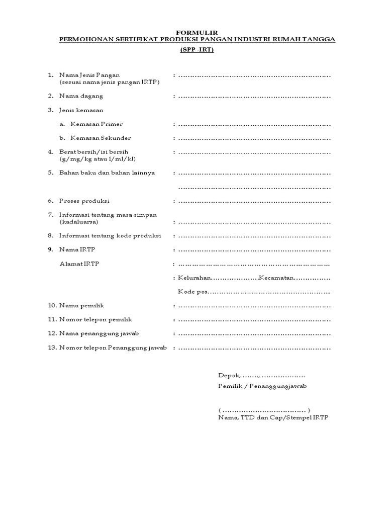 Formulir SPP-IRT PDF | PDF
