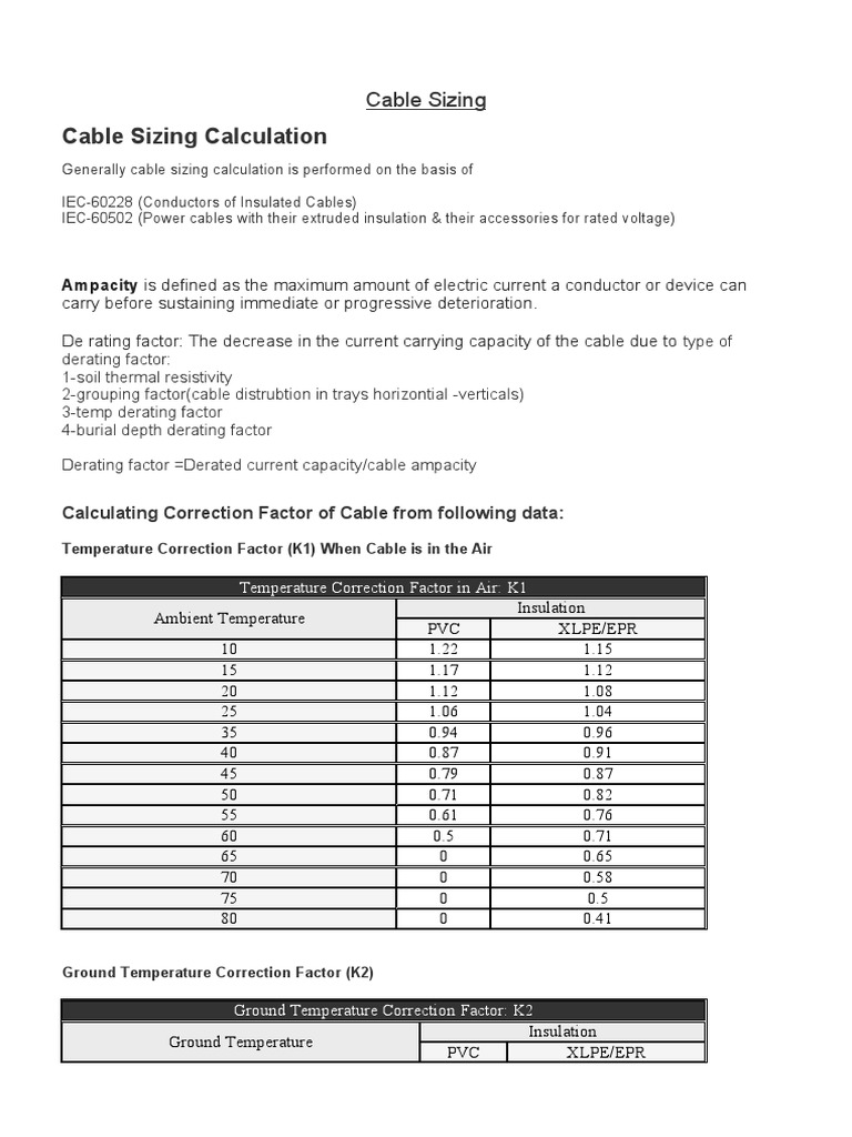 Cable Sizing | PDF | Insulator (Electricity) | Electric Power