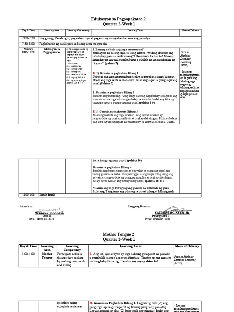 WHLP For 2nd Quarter Grade 2 Week 1 | PDF