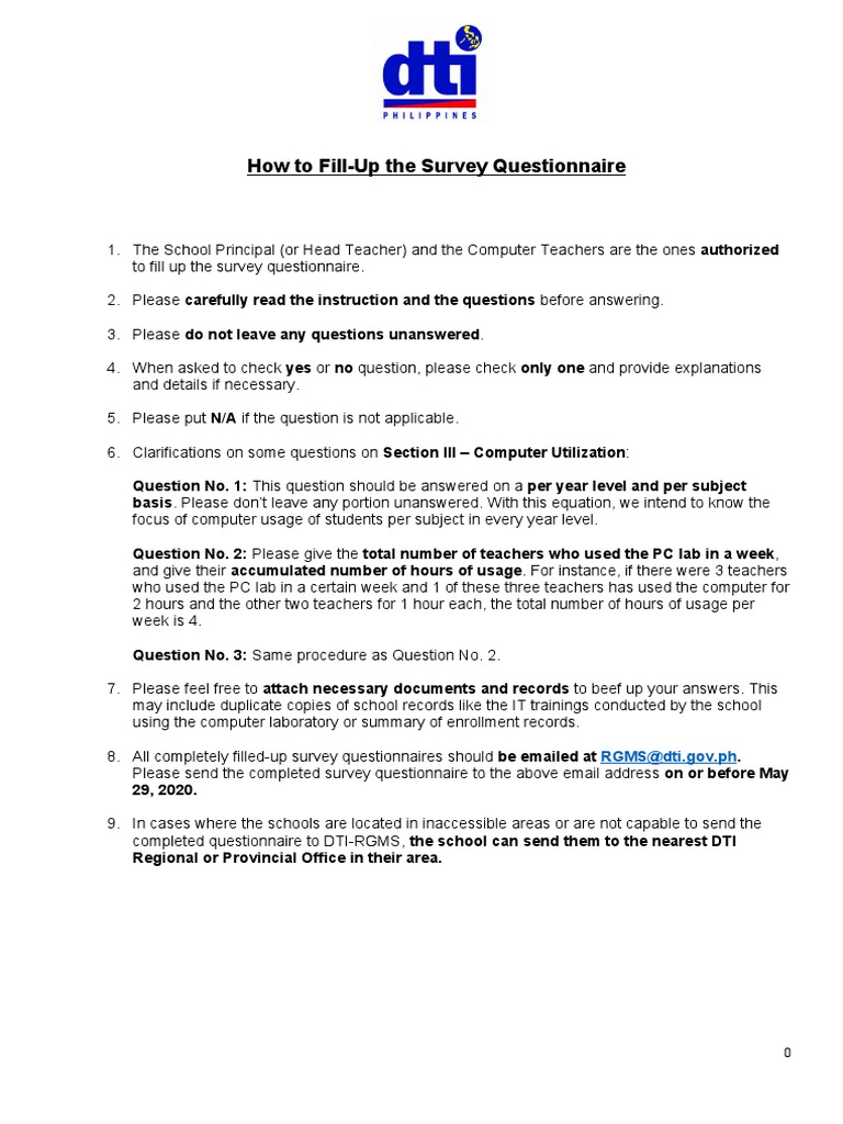 Survey Questionnaire Completion Guide | PDF | Personal Computers | Question