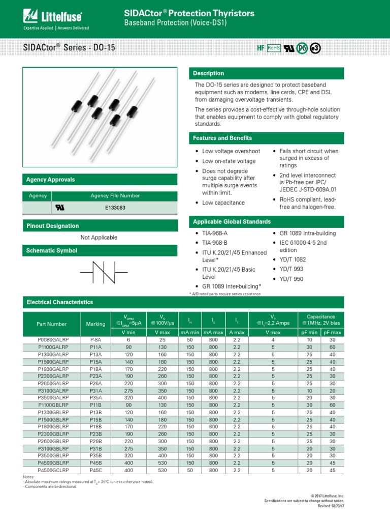 Sidactor Series - Do-15: Baseband Protection (Voice-Ds1) | PDF