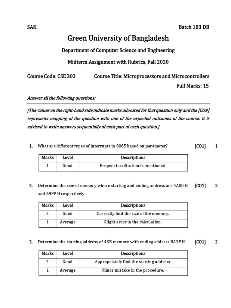 CSE 303 - Mid - Assignment | PDF | Microprocessor | Computer Memory