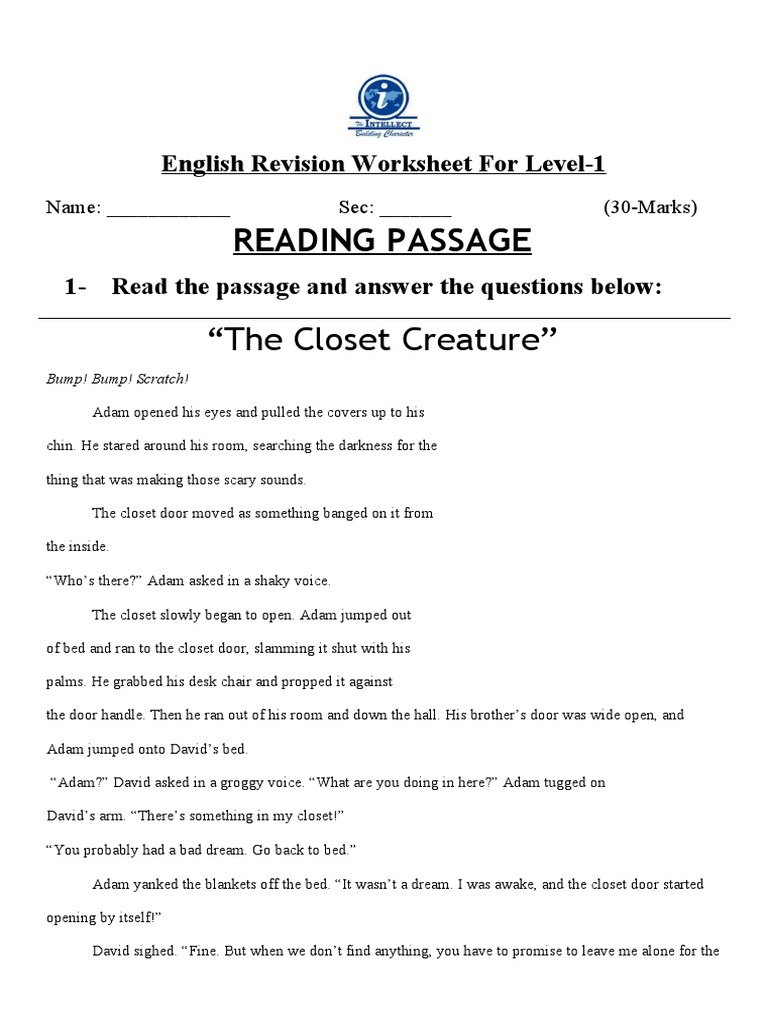 Level-1 English Revision Worksheet | PDF