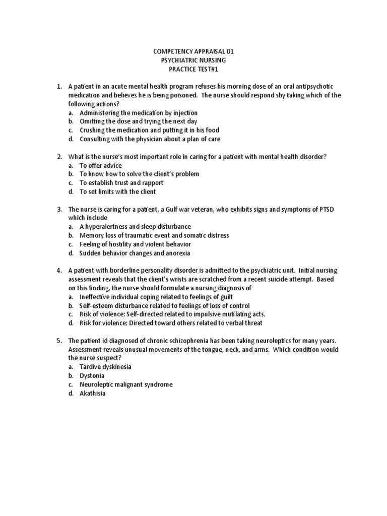 Psychiatric Practice Test | PDF | Antipsychotic | Mental Disorder