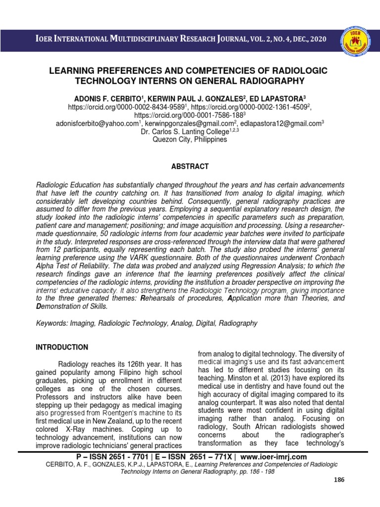 Learning Preferences and Competencies of Radiologic Technology Interns ...
