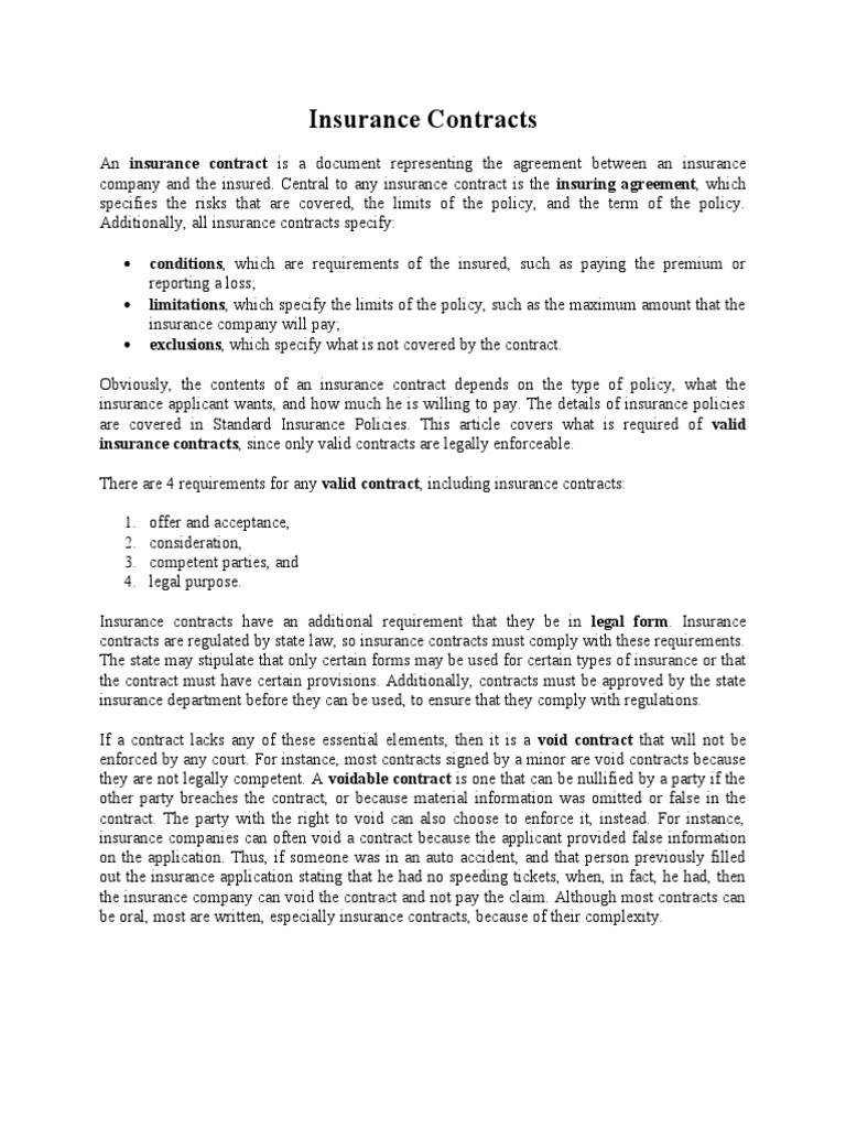 Insurance Contracts: Insurance Contracts, Since Only Valid Contracts ...