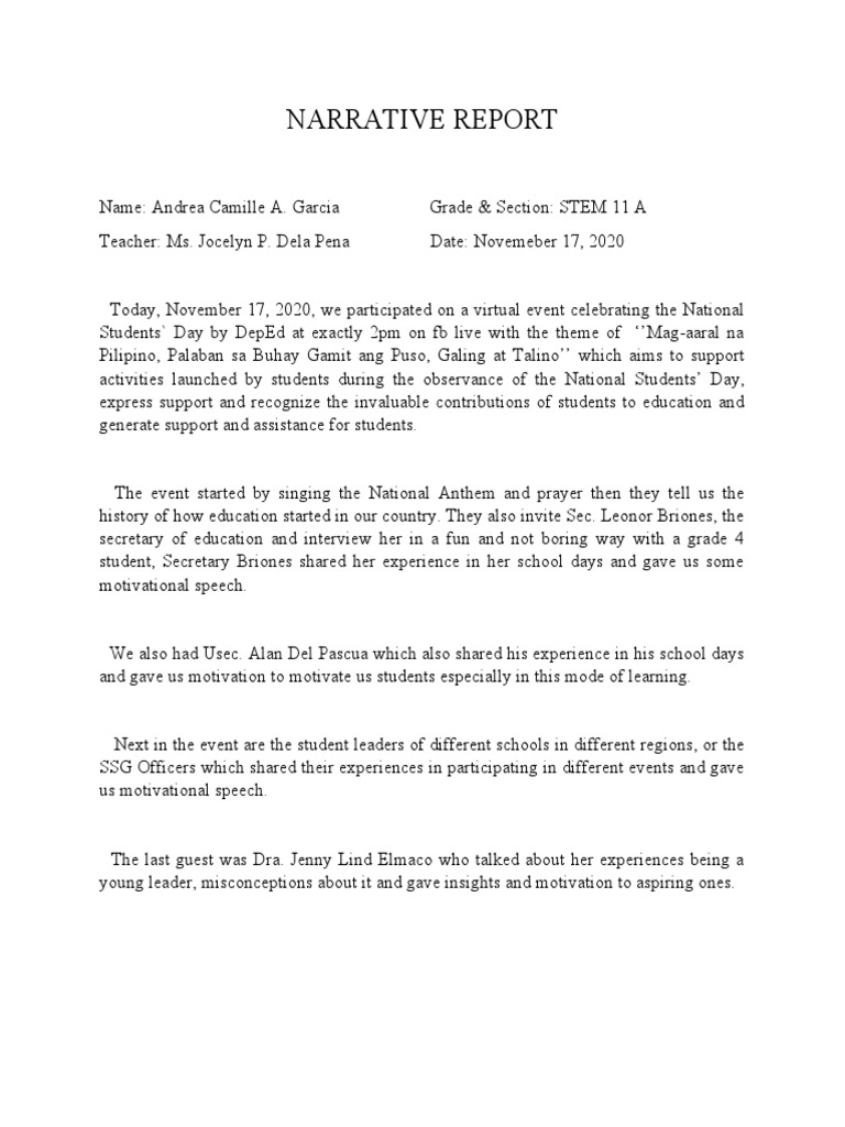 Narrative Report Nat'l Students Day | PDF