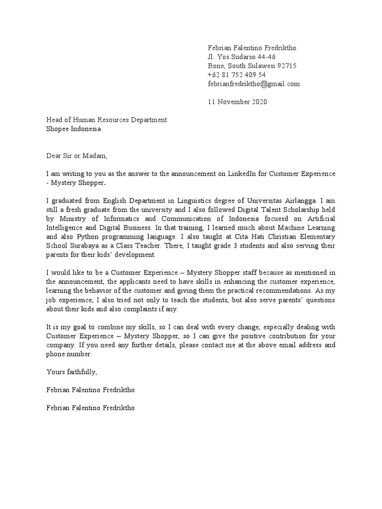 Application Letter For Shopee | PDF | Career & Growth