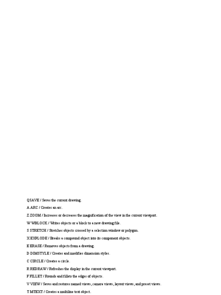 Autocad Basic Command List | PDF