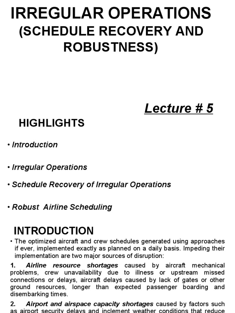 (Schedule Recovery and Robustness) : Lecture # 5 | Download Free PDF ...