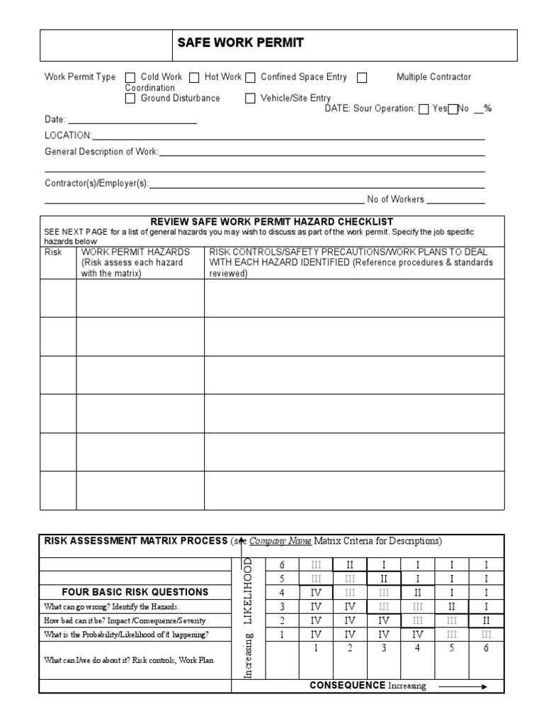 Review Safe Work Permit Hazard Checklist | Download Free PDF | Hazards ...