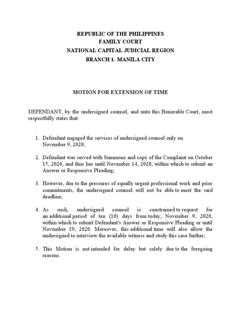 Motion For Extension of Time Sample | PDF