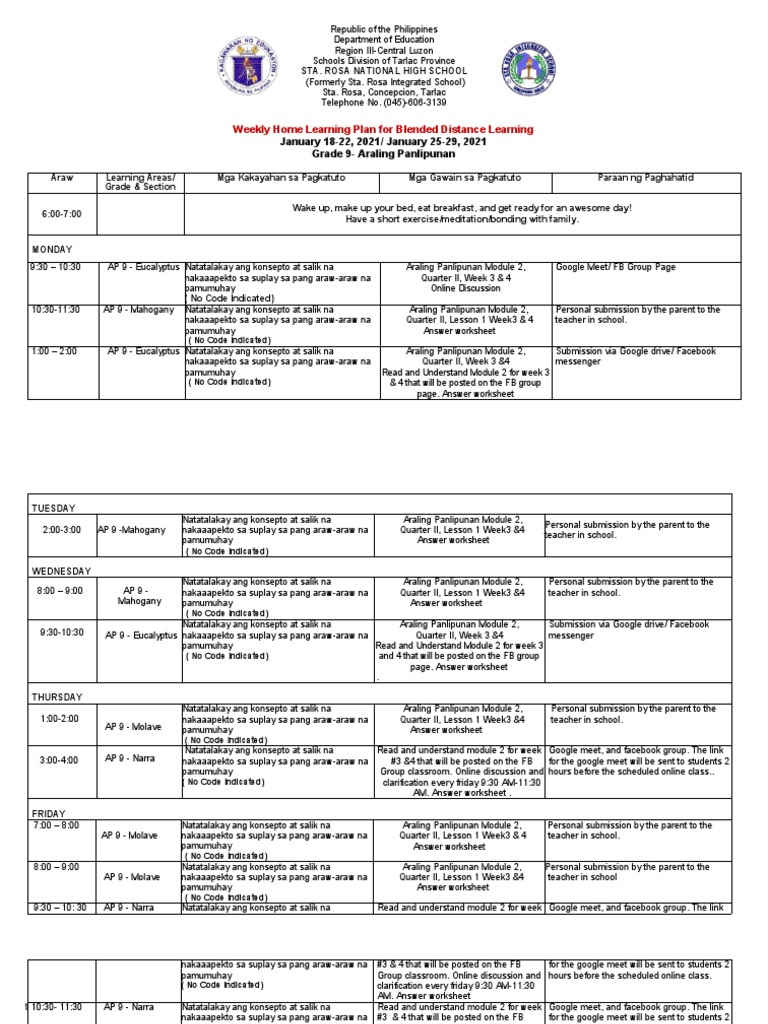 Week 3 and 4 AP 9 FINAL - Weekly Home Learning Plan | PDF