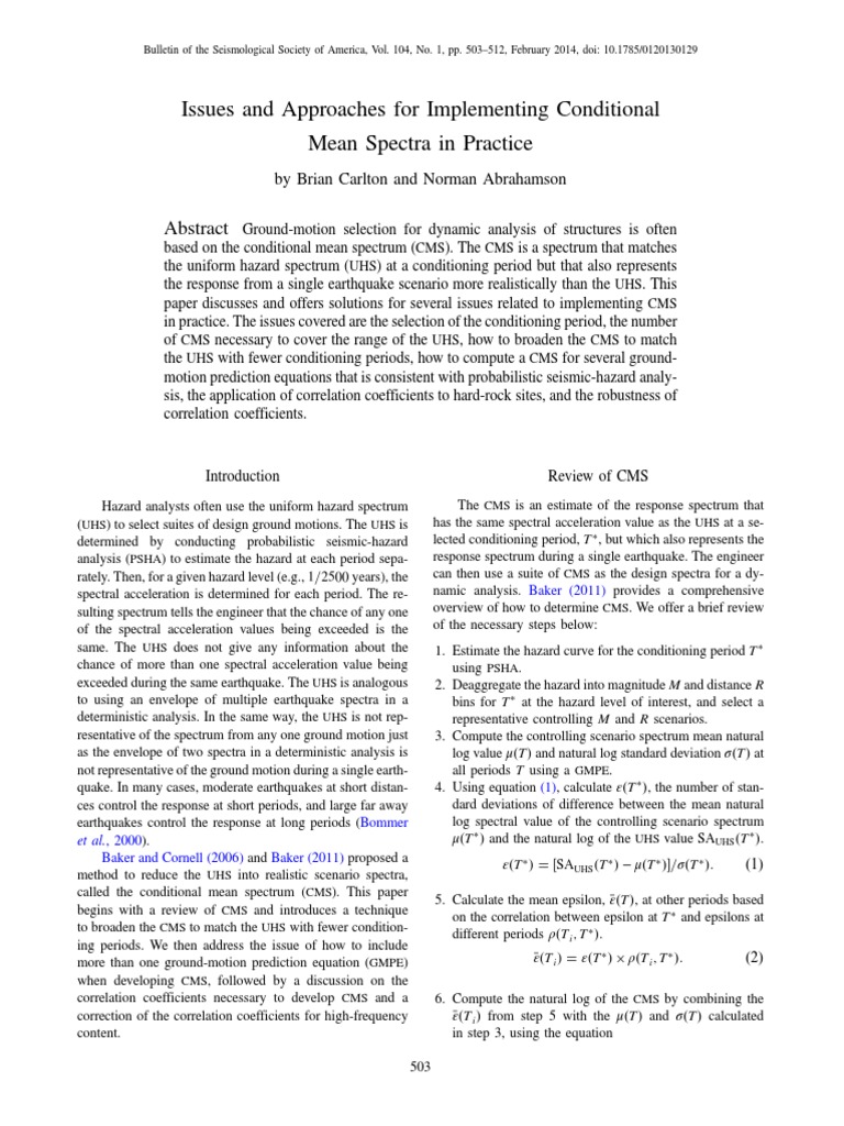 Issues And Approaches For Implementing Conditional Mean Spectra In Practice Pdf Errors And