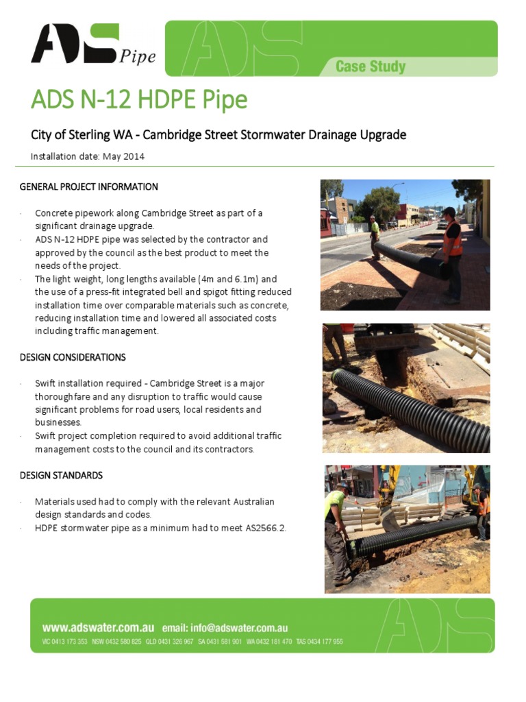 ADS N-12 HDPE Pipe: City of Sterling WA - Cambridge Street Stormwater ...