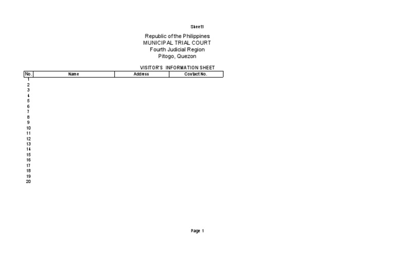 Visitor's Info Sheet - Pitogo Court | PDF