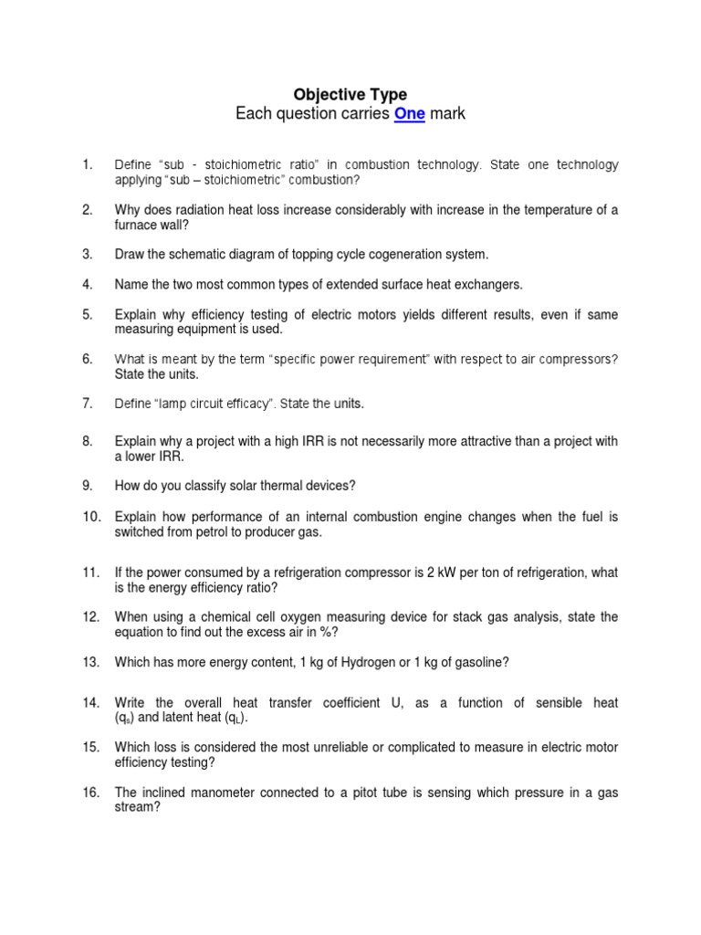 Each Question Carries Mark: Objective Type | PDF | Boiler | Heat Transfer