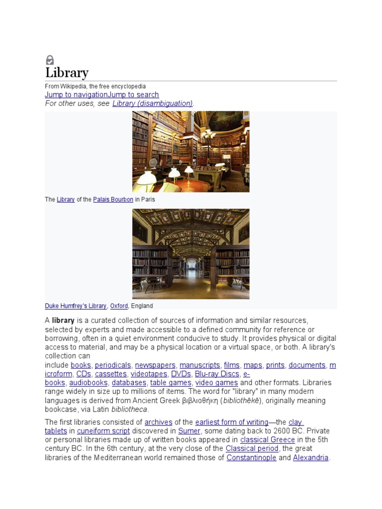 Library: For Other Uses, See | PDF | Libraries | Digital Library