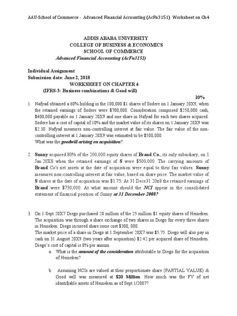 Advanced Financial Accounting (Acfn3151) | PDF | Goodwill (Accounting ...