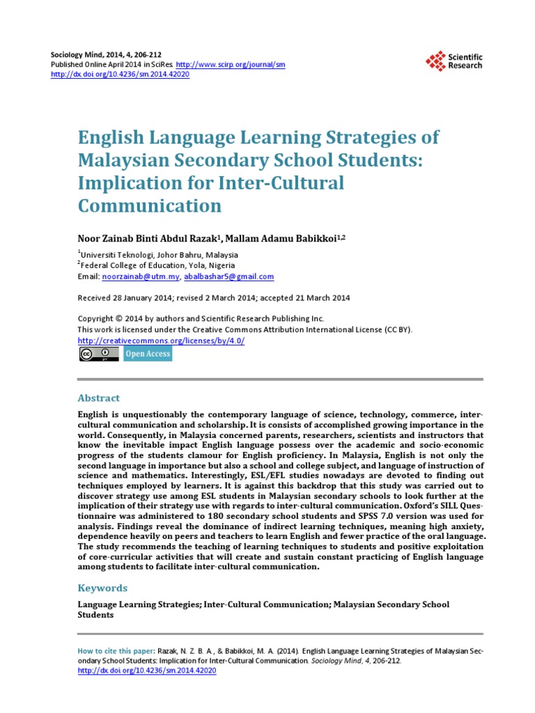 English Language Learning Strategies of Malaysian PDF | PDF | English ...