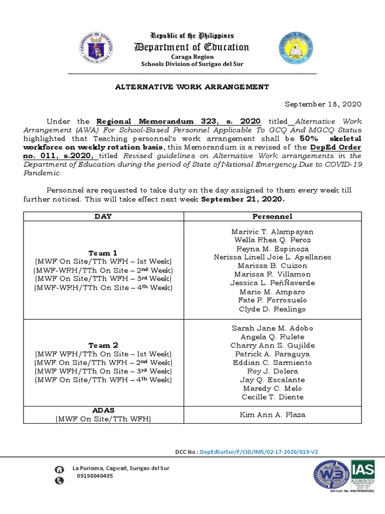 Alternative Work Arrangement Revised | PDF