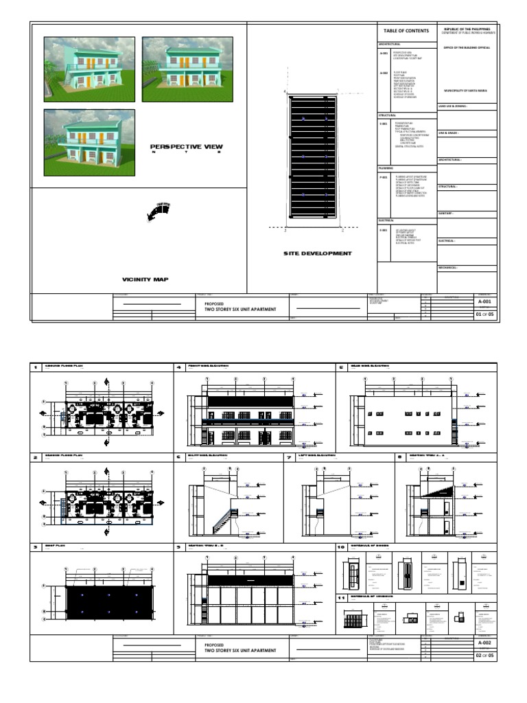 Two Storey Six Unit Apartment Plans | PDF | Kitchen | Buildings And ...