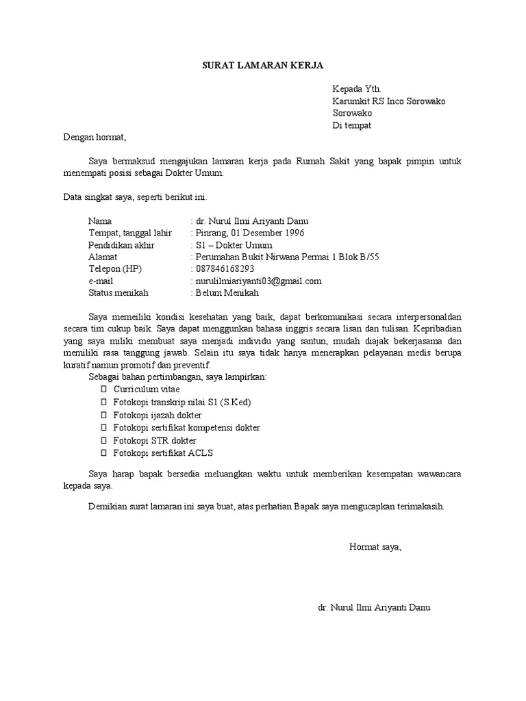 Contoh Lamaran Kerja | PDF
