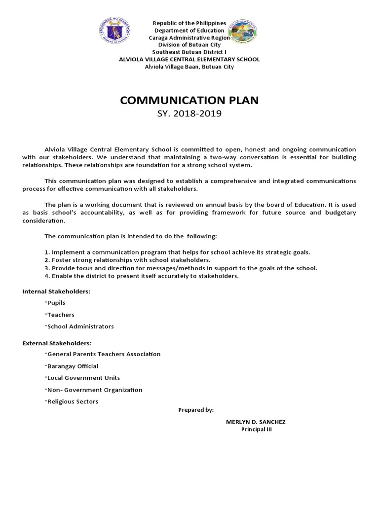 Alviola Village School Communication Plan | PDF