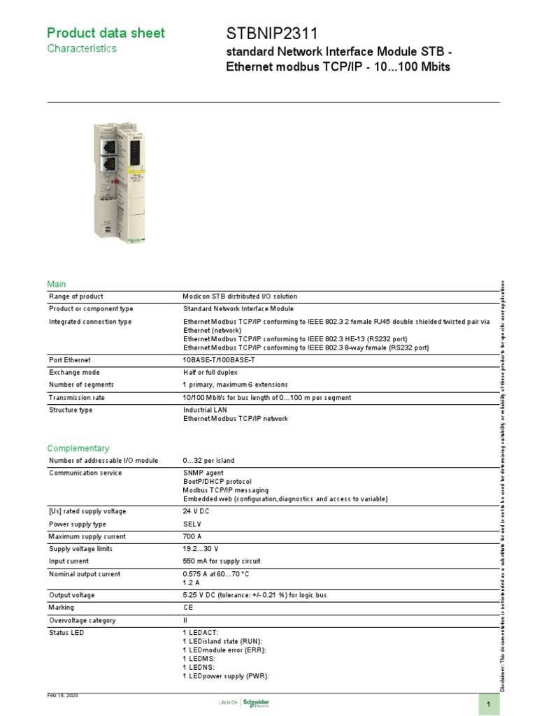 Modicon STB - STBNIP2311 | PDF