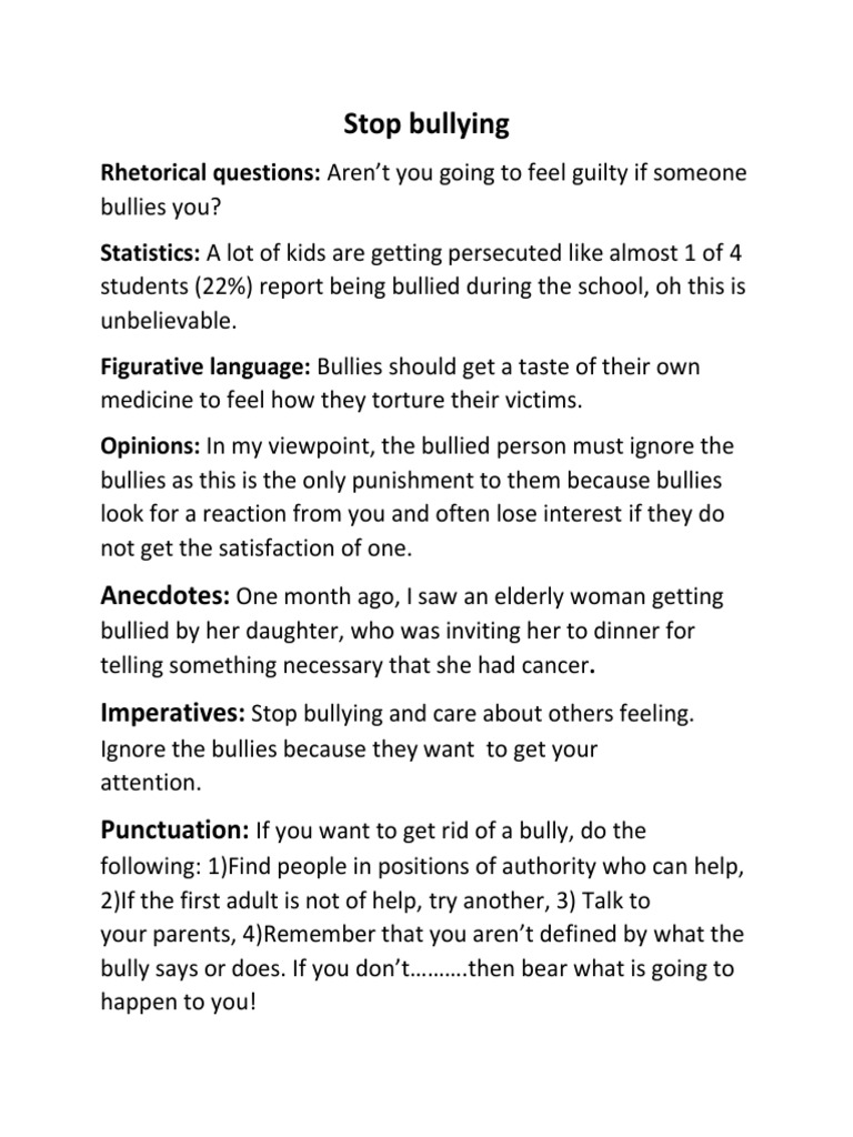 Stop Bullying: Rhetorical Questions: Aren't You Going To Feel Guilty If ...